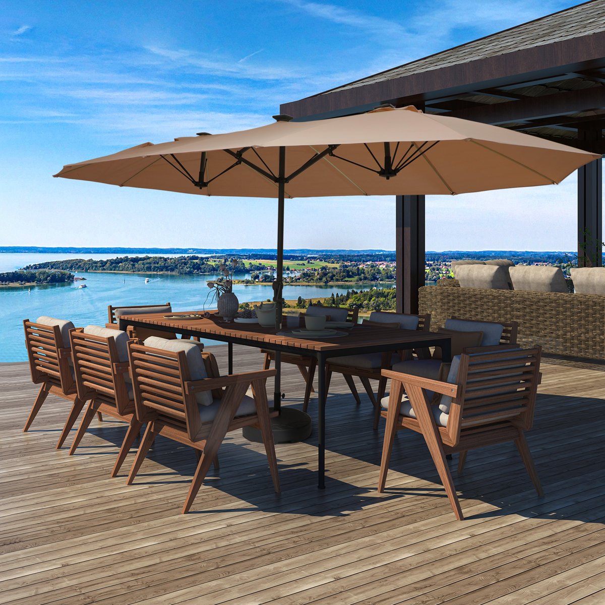 Arlmont & Co. Nyila 180'' x 108'' Rectangular Lighted Market Umbrella | Wayfair